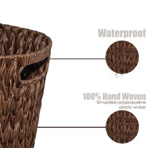 PINXIURY Wicker Trash Can,Watse Basket, Woven Bathroom Trash Can with Handles, Waste Paper Basket, Trash Cans for Bedroom,Decorative Boho Trash Can, 19 Liters/5 Gallons