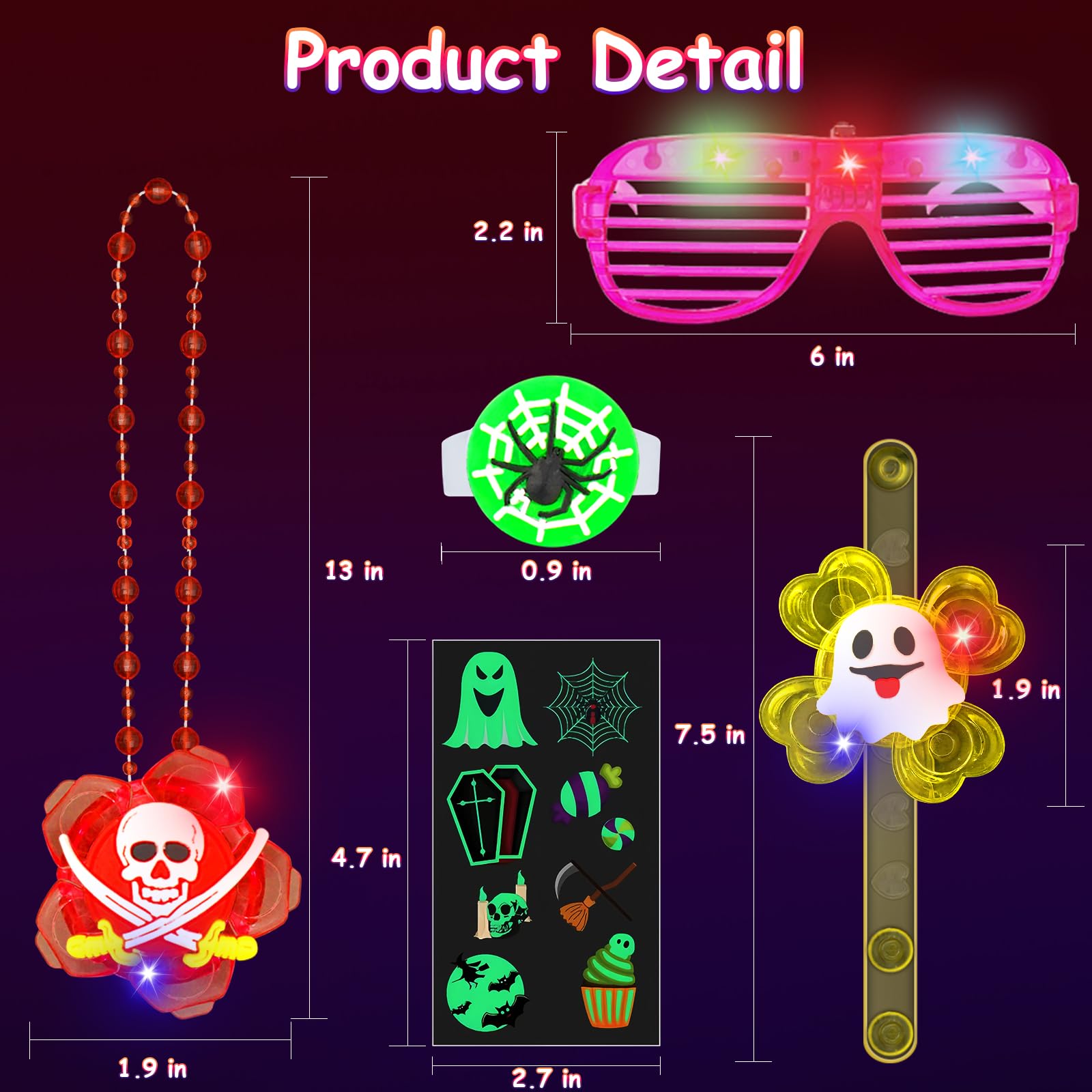 62 PCS Halloween Party Favors for Kids, Halloween Glow in the Dark Toys Rotating LED Necklaces Bracelets Flash Rings Goodie Bag Fillers for Halloween Party Classroom Prizes Trick or Treats Gifts