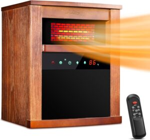 trustech infrared heater,1500w electric space heater with remote control 3 mode, 12h timer, overheat & tip-over protection, chil lock, quiet portable heaters for indoor use large room, bedroom, office