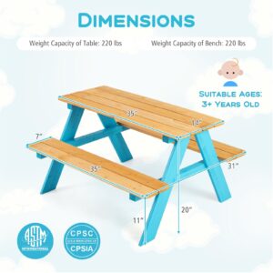 Costzon Kids Picnic Table, Fir Wood Children’s Activity Table with Benches, Toddler Patio Furniture Set, Kids Table and Chair Set for Outdoors, Backyard, Garden, Lawn, Gift for Boys Girls 3+