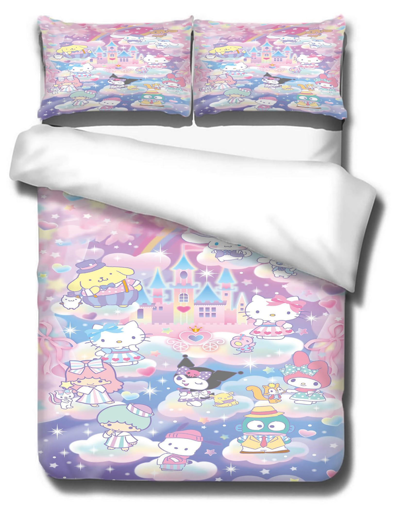 EIANLAI 3 Piece Anime Bedding Set 3D Printed Cartoon Soft Duvet Cover Set for Bedroom (1 Duvet Cover & 2 Pillowcases)-Twin