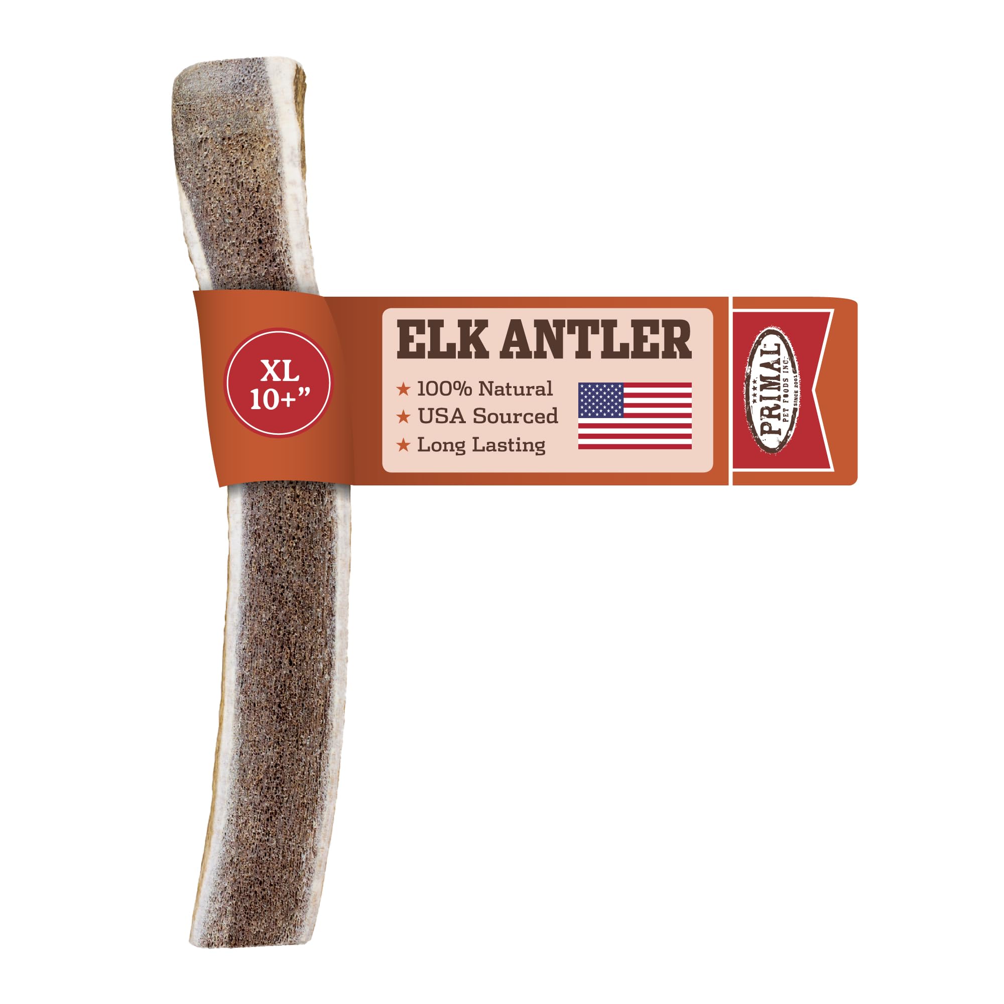 Primal Antlers for Dogs - Grade A Split Elk Antlers for Large Dogs 45-60 lb - Natural Dog Chews for Aggressive Chewers - Naturally Shed Antlers - Long Lasting Dog Bones - 1 ct