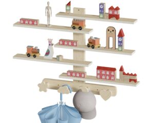 qsqueen floating shelves for wall,cute shelves room decor,coat hooks,small wood display shelves rack for collectibles-figures,mini decor,toy,for tonie shelf - maximum length 24 inches trinket shelf