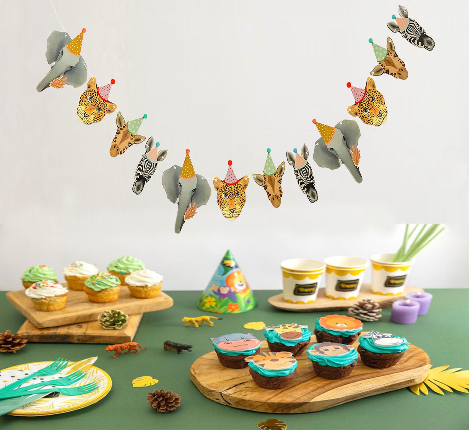 Jungle Safari Animals Party Decorations,Wild Animal Birthday Party Banner,Zoo Birthday Party Decorations,Animal Theme 1st Birthday Party Bunting Garland,Wild One Baby Shower Supplies,Woodland Animal Theme Decorations