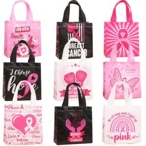 carriecur 30 pcs non-woved never give up pink ribbon paper bags breast cancer awareness gift bags with handle pink ribbon goodie bags for women breast cancer awareness party supplies