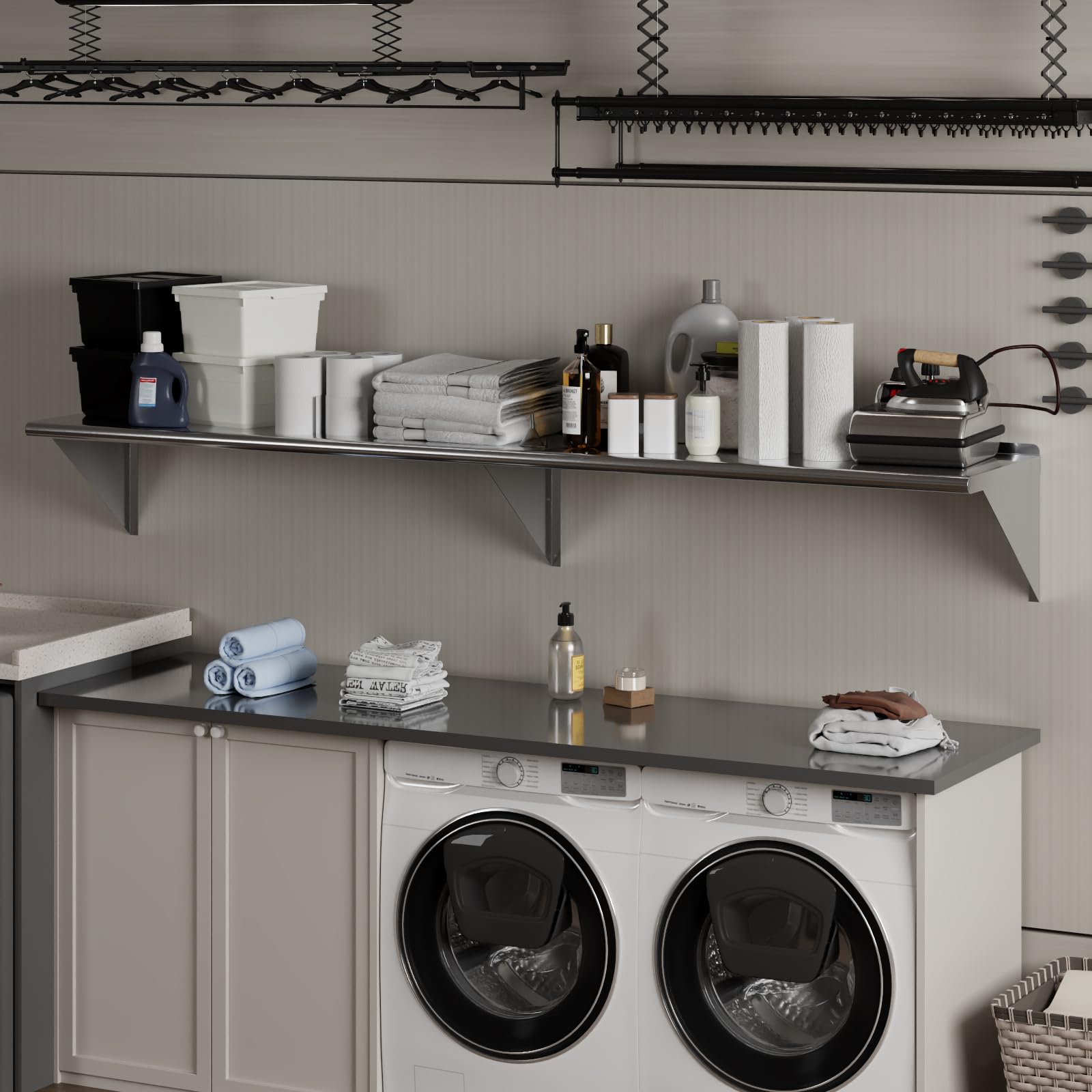 AmGood 18" X 96" Stainless Steel Wall Shelf | NSF | Garage, Laundry, Storage, Utility Room | Restaurant, Commercial Kitchen