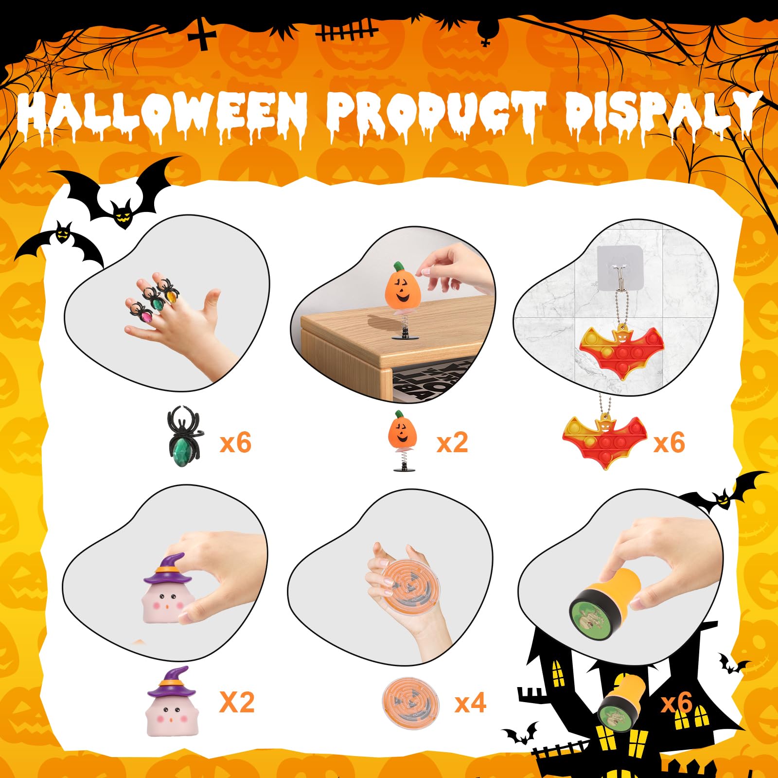 APROAT 140PCS Halloween Party Favors for Kids, Bulk Halloween Premium Toys with Pumpkin Buckets, Halloween Non-Candy Treats Basket Filler for Trick or Treat, Halloween Goodies Bag Stuffers