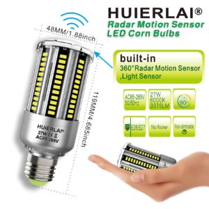 Radar Motion Sensor Light Bulbs A19 250W Equivalent AC85-265V 27W Motion Detector Auto Activated Dusk to Dawn Security Outdoor Porch Lights LED Bulb Daylight White 3375LM E26/E27 (2 Pack)