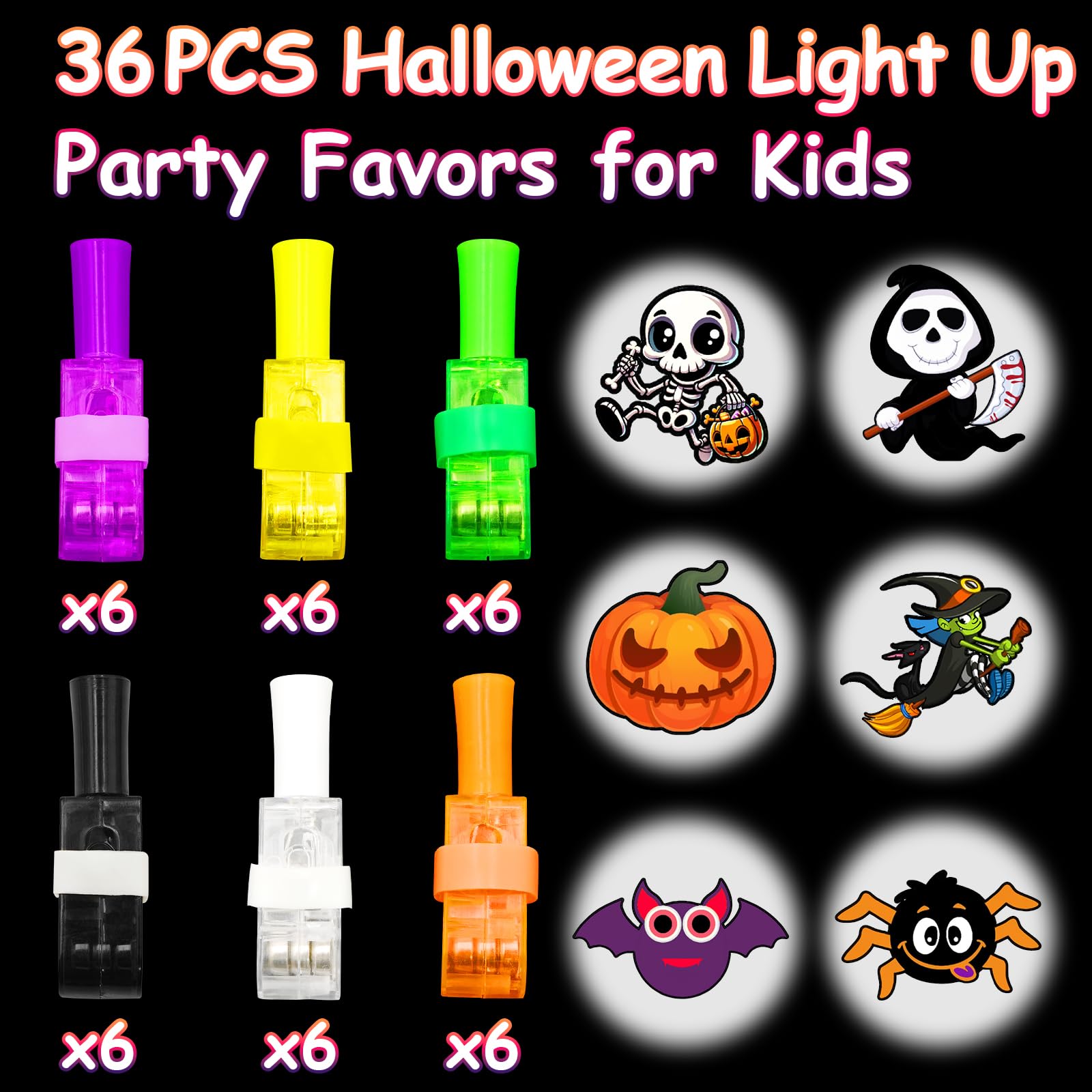 36PCS Halloween Party Favors for Kids,Halloween LED Light Up Finger Lights Toys Goodie Bag Fillers Treats Glow In The Dark Toy Favors Bulk for Halloween Party Classroom Prizes Trick or Treats Gifts