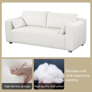 Favfurish 82" Modern Loop Yarn Fabric Sofa,Minimalist 2-3 Seat Couch with Extra Wide Domed Arms,One-Piece Seat Frame,Easy to Install,Loveseats for Living Room, Bedroom, Apartment,Office,White