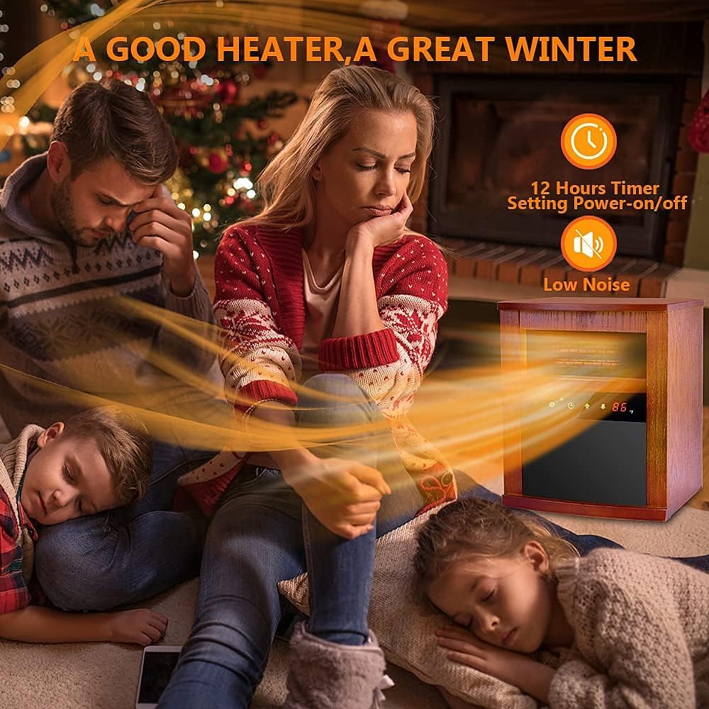 TRUSTECH Infrared Heater,1500W Electric Space Heater with Remote Control 3 Mode, 12H Timer, Overheat & Tip-Over Protection, Chil Lock, Quiet Portable Heaters for Indoor Use Large Room, Bedroom, Office