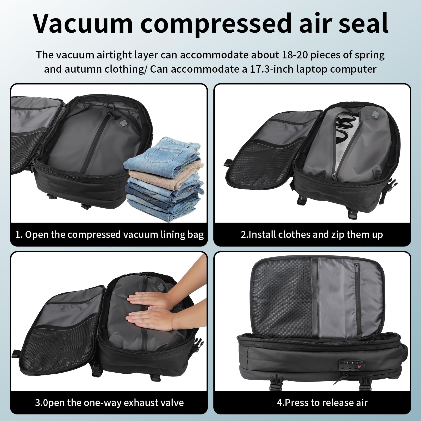 Vacpack Backpack, Air Backpack With Pump, 60L Expandable Backpack with Vacuum Compression, Anti Theft Vacpack Travel Vacuum Backpack (black)