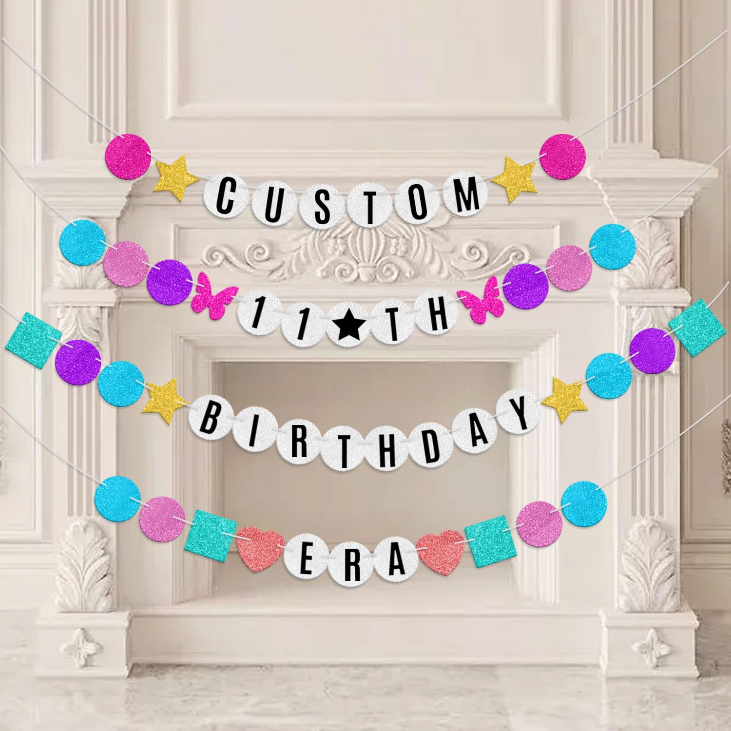 Customizable Friendship Bracelet Happy Birthday Banner Sparkle Paper Tour Decorations Giant Friendship Bracelet Garland For Double Digits Bday Graduation In My Teenage Birthday Eras Party Supply