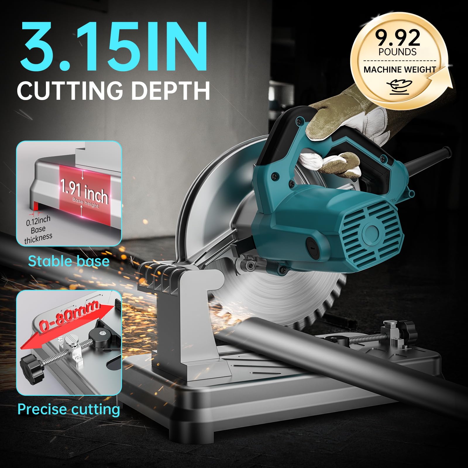 ALATIN 7 -inch metal cutting saw, lightweight, portable, powerful and stable cut saw, with a communication switch