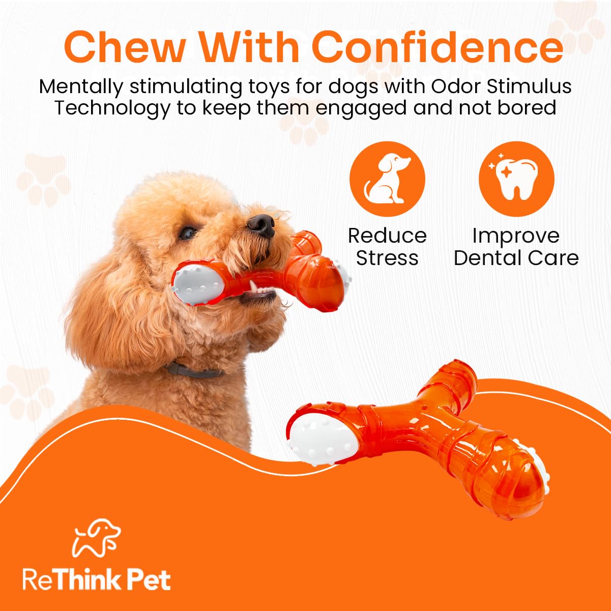 ReThink Pet Tri-Chew Toy for Dogs, Bacon Scented Dog Chew Toys, Long-Lasting & Durable Dog Teething Toys, Chew & Squeeze Odor Stimulating Tough Dog Toys for Boredom