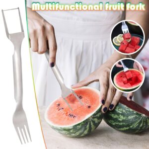 Watermelon Fork Slicer Cutter, 2024 Watermelon Cutter Slicer 2-in-1 Watermelon Fork Slicer Stainless Steel Watermelon Cube Cutter Quickly Safe Watermelon Knife for Kitchen Gadget (1 Pack)