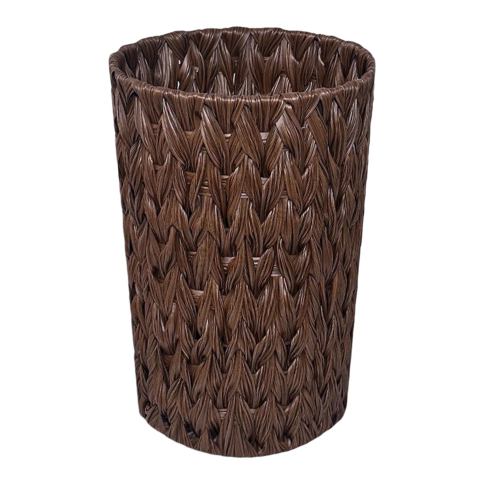 PINXIURY Wicker Waste Basket, Bathroom Trash Can, Small Round Trash Basket, Handwoven Trash Can Rubbish Basket for Bathroom, Bedroom, Home and Offices (Coffee)