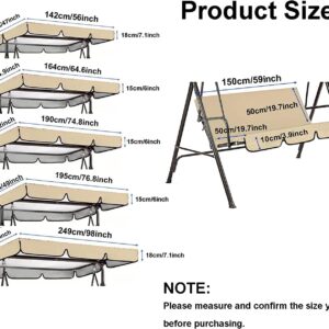 Replacement Canopy and Swing Cushion Cover, 2 and 3 Seater Swing Canopy Replacement Cover Set,Canopy Top Cover and Chair Seat Cover for Swing Patio Garden,210D Oxford Fabric(Beige,65x45x6inch)