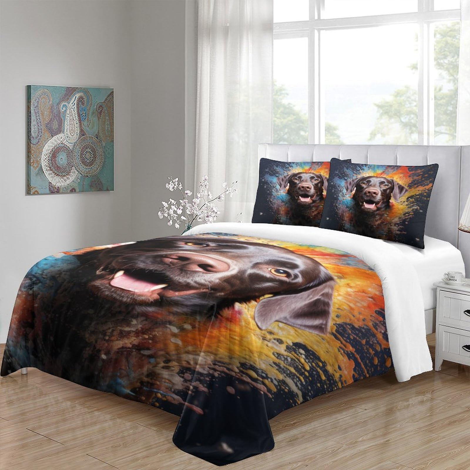 EVMILA Labrador Dog Comforter Covers 3D Printed Quilt Cover Duvet Cover Bedding Set for Childrens and Adults 3 Pieces with Pillowcases Microfiber with Zipper Closure Queen（228x228cm）, Style