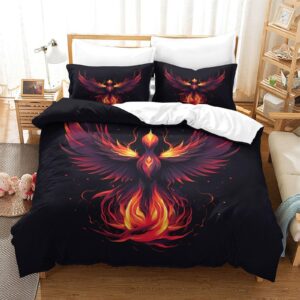 EVMILA Fire Phoenix Bedding Set 3D Printed Comforter Covers Duvet Cover Quilt Cover with Pillowcases for Childrens and Adults 3 Pieces Microfiber with Zipper Closure Twin（173x218cm）