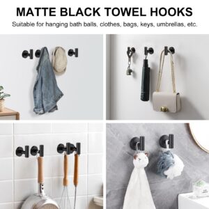 SetSail Towel Hooks for Bathrooms 4 Packs Matte Black Bathroom Towel Hook Wall Mounted 304 Stainless Steel Shower Towel Hooks for Coat Hanging, Drill Hole