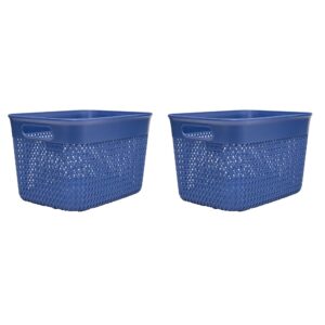 life story lightweight heavy duty storage woven trendy basket 16 quarts with built-in handles for home storage and organization, 2 pack, blue