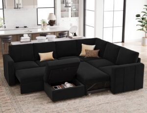 belffin modular sectional sleeper couch with pull out sofa bed velvet convertible l shaped sectional sofa with storage ottoman for living room black