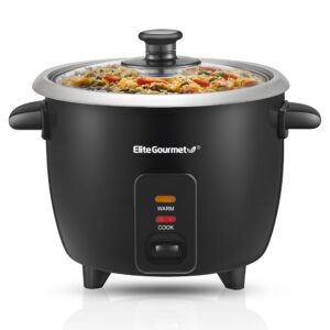 elite gourmet erc003b electric rice cooker with automatic keep warm makes soups, stews, grains, hot cereals, 6 cups cooked (3 cups uncooked), black