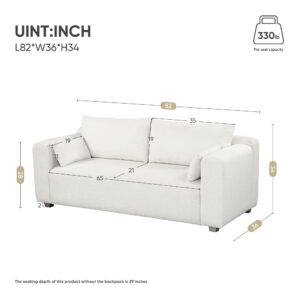 Favfurish 82" Modern Loop Yarn Fabric Sofa,Minimalist 2-3 Seat Couch with Extra Wide Domed Arms,One-Piece Seat Frame,Easy to Install,Loveseats for Living Room, Bedroom, Apartment,Office,White