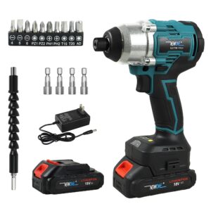 newone power impact driver kit, 200n.m. 20v cordless 1/4-inch impact drill/driver set with led work light, variable speed (0-3200 rpm), with 4pcs sockets,10pcs driver bits,2 batteries charger