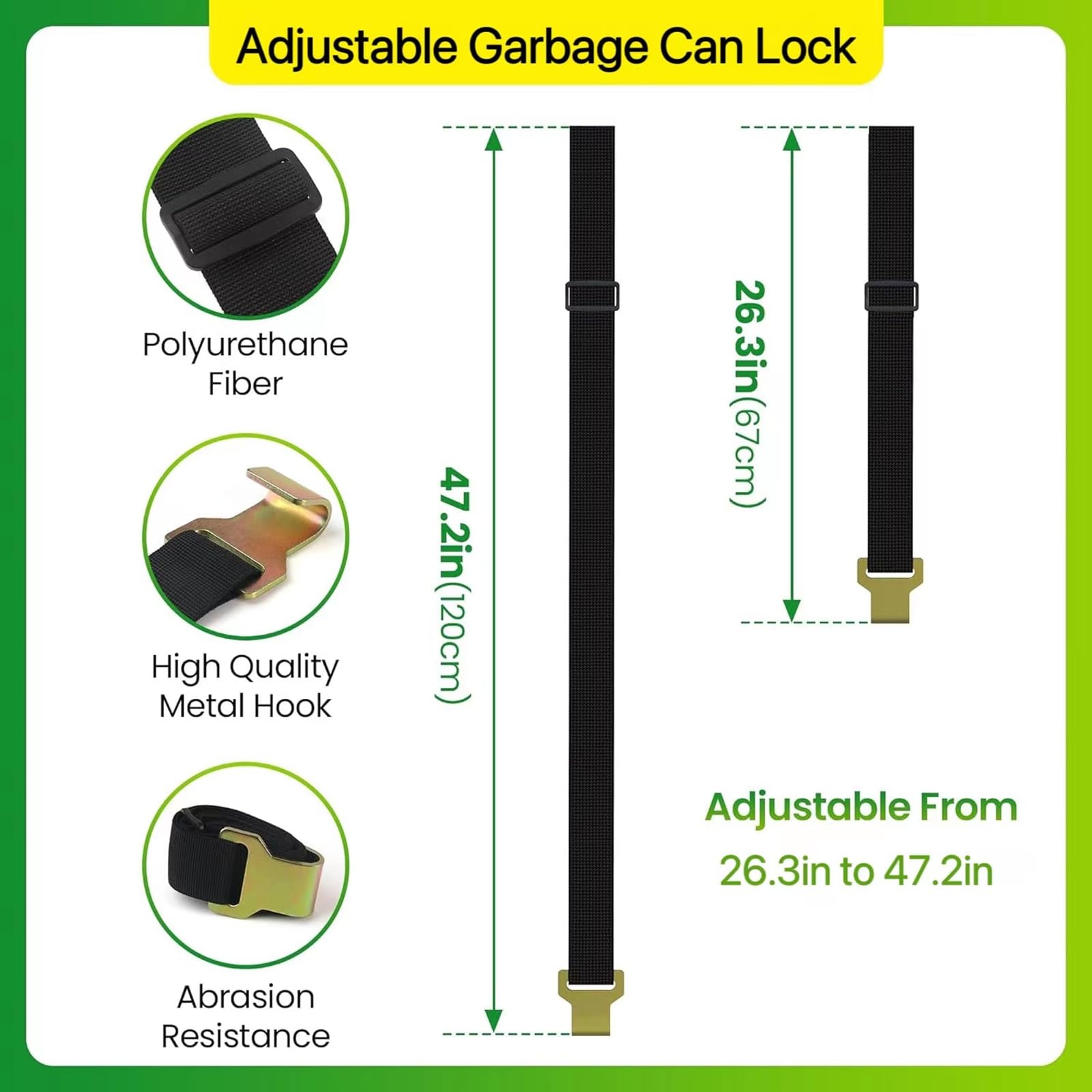 AVIZCVE Trash Can Locks for Animals, Bear Proof Trash Can Lock, Garbage Can Lid Lock for Raccoons, Strong Outdoor Trash Bin Bungee Cord Strap, Adjustable Garbage Can Security Strap-Black