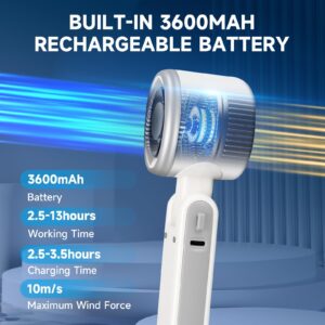 Portable Handheld Turbo Fan for Travel - 5 Gear Wind, Up to 12 Working Hours, 3-IN-1 Handheld Mini Fan with Air Turbo Tech Cooling, Perfect Personal Rechargeable Pocket Fan for Outdoor Activities