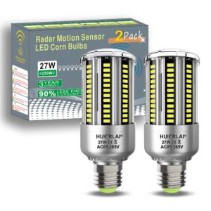 radar motion sensor light bulbs a19 250w equivalent ac85-265v 27w motion detector auto activated dusk to dawn security outdoor porch lights led bulb daylight white 3375lm e26/e27 (2 pack)