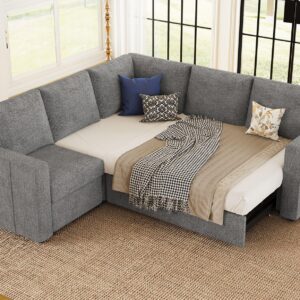 Belffin L Shape Modular Sectional Sleeper Sofa with Pull Out Bed Corner Sleeper Sofa Sectional Couch Convertible Sofa Grey