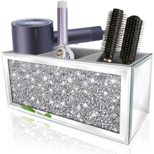 xihacty mirror hair dryer holder. crystal crush diamond hair tool organizer wall mount. silver bathroom cabinet tray for blow dryers, hairdryer straightener, brushes and combs.(10.5”x4”x5”)