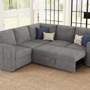 Belffin L Shape Modular Sectional Sleeper Sofa with Pull Out Bed Corner Sleeper Sofa Sectional Couch Convertible Sofa Grey