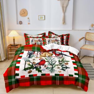 ZIRANSHU Christmas Duvet Cover Queen Size, Holiday Decoration Christmas Theme Bedding Sets Printed with Christmas Elements Such As Pine Cones, Bells, Birds(1 Duvet Cover + 2 Pillowcase)