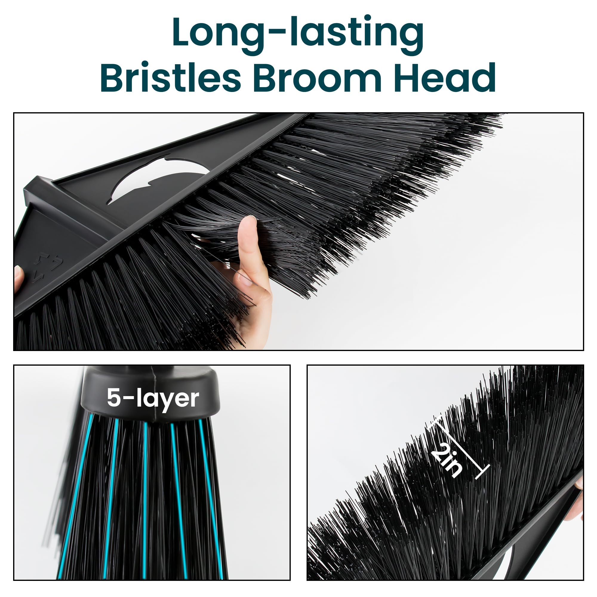 Outdoor Broom Heavy Duty with Long Handle Broom for Sweeping Indoor, Stiff Bristle Angle Broom Rough Surface for Garages Courtyard Sidewalks Decks, Indoor Kitchen Office Lobby Cleaning