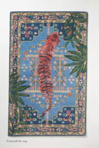 bengal tiger animal print wool area rug handmade featuring symmetrical palm leaves design - ideal for living room bedroom kids room & office (red, 6'x9')