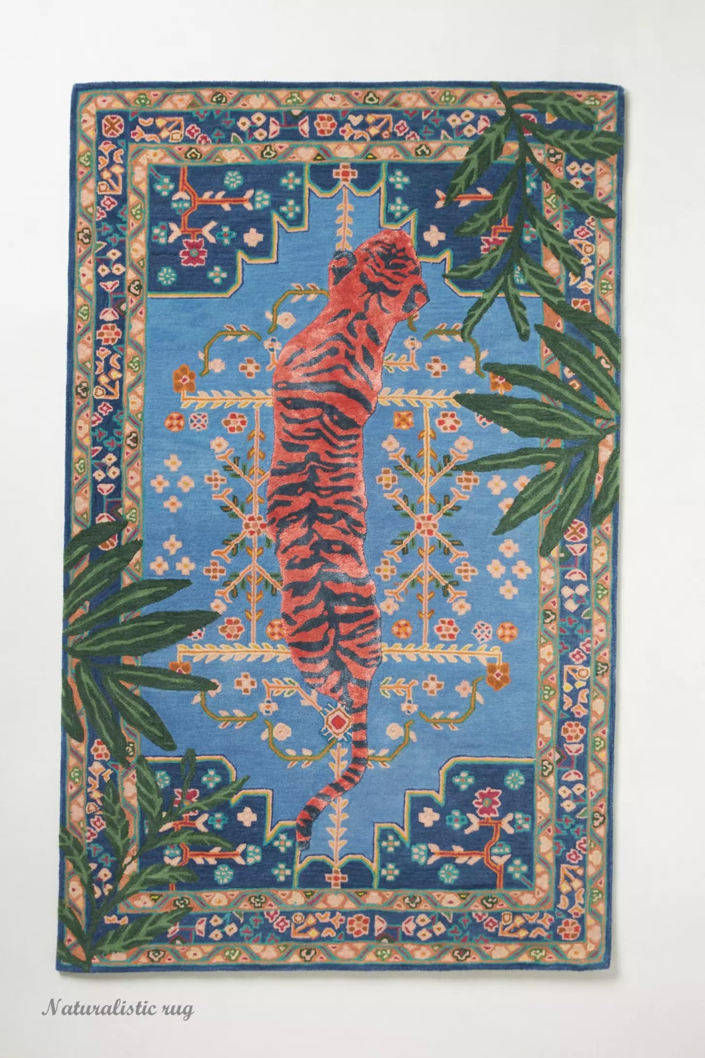 Bengal Tiger Animal Print Wool Area Rug Handmade Featuring Symmetrical Palm Leaves Design - Ideal for Living Room Bedroom Kids Room & Office (Red, 6'x9')