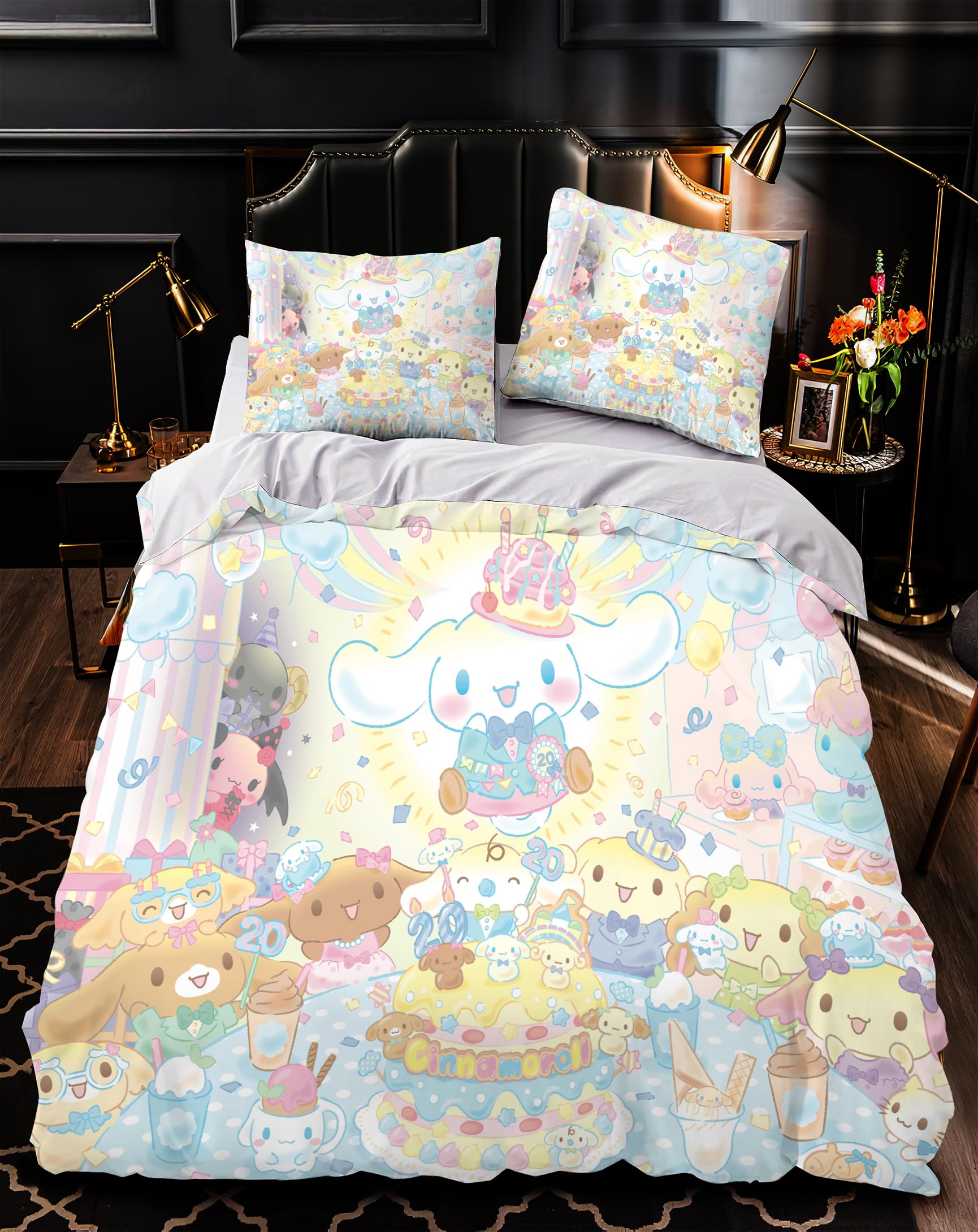 EIANLAI 3 Piece Anime Bedding Set 3D Printed Cartoon Soft Duvet Cover Set for Bedroom (1 Duvet Cover & 2 Pillowcases)-Twin