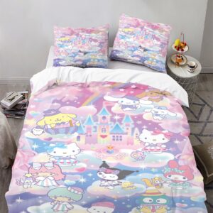 EIANLAI 3 Piece Anime Bedding Set 3D Printed Cartoon Soft Duvet Cover Set for Bedroom (1 Duvet Cover & 2 Pillowcases)-Twin