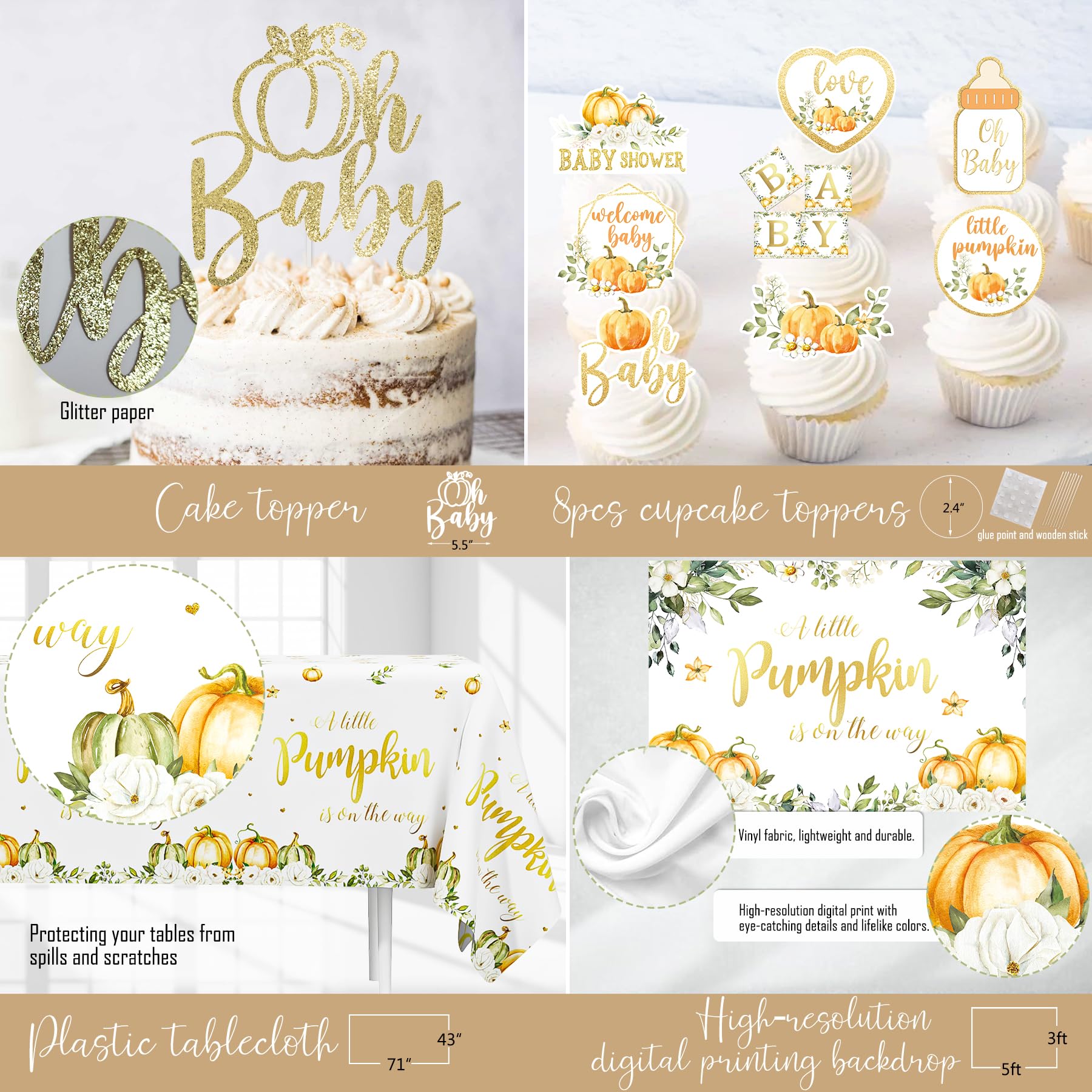 Little Pumpkin Baby Shower Decorations Party Supplies for Boy or Girl, Rustic Fall Autumn Baby Shower Decor, A Little Pumpkin is on The Way Backdrop Balloon Arch Baby Box Mom to Be Sash Dad to Be Pin