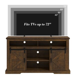 Fiona's magic TV Stand for 65+ Inch TV, Farmhouse Entertainment Center with Sliding Barn Doors, Wood Rustic Console Table with Storage Cabinets, TV Cabinet Media Console for Living Room (Barnwood)