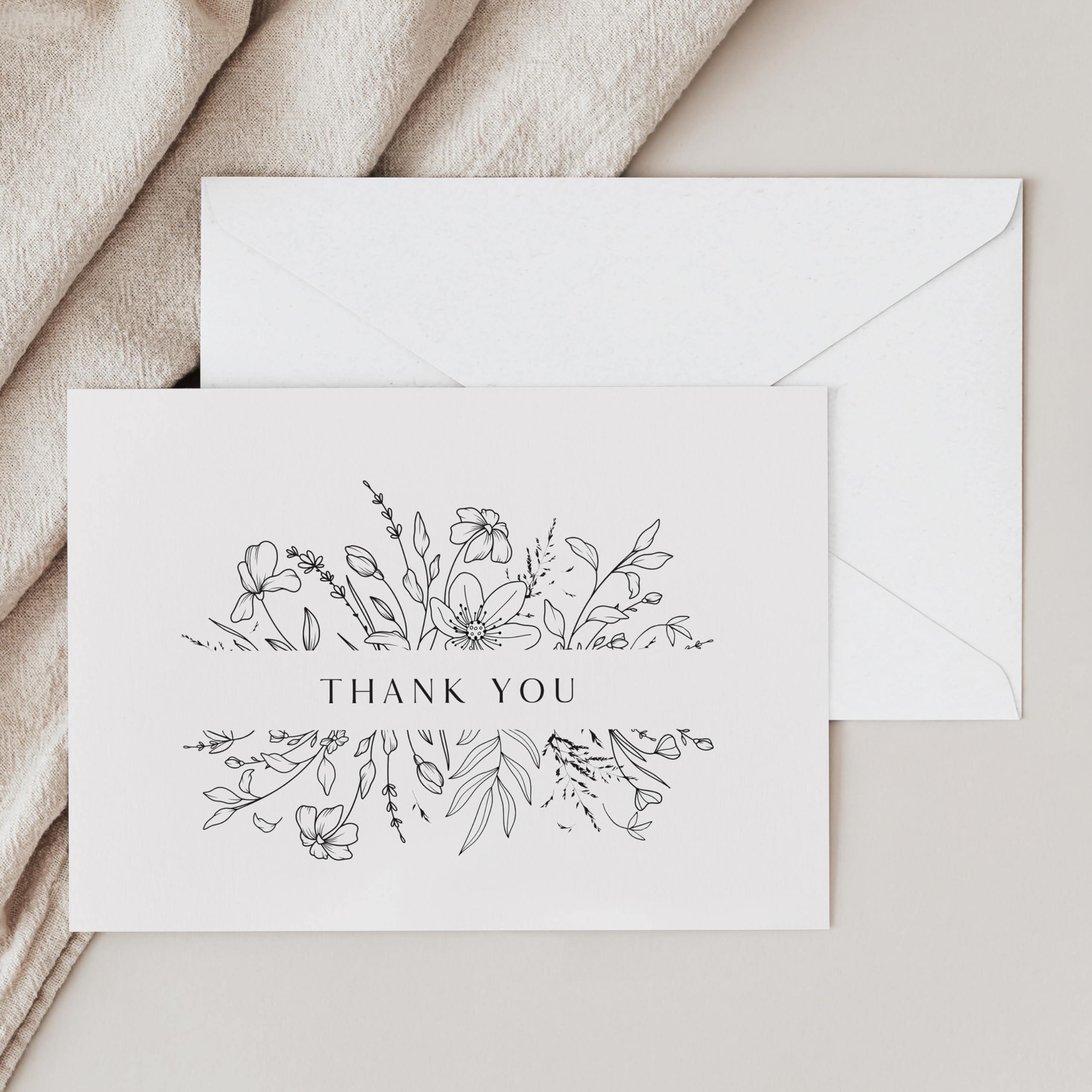 Thank You Cards with Envelopes by ThreeKin - 25 Elegant Floral 3.5" x 5" Blank Cards & White Envelopes for Weddings, Baby Showers, Business, Personal Use - Perfect for Any Occasion, US Owned Business