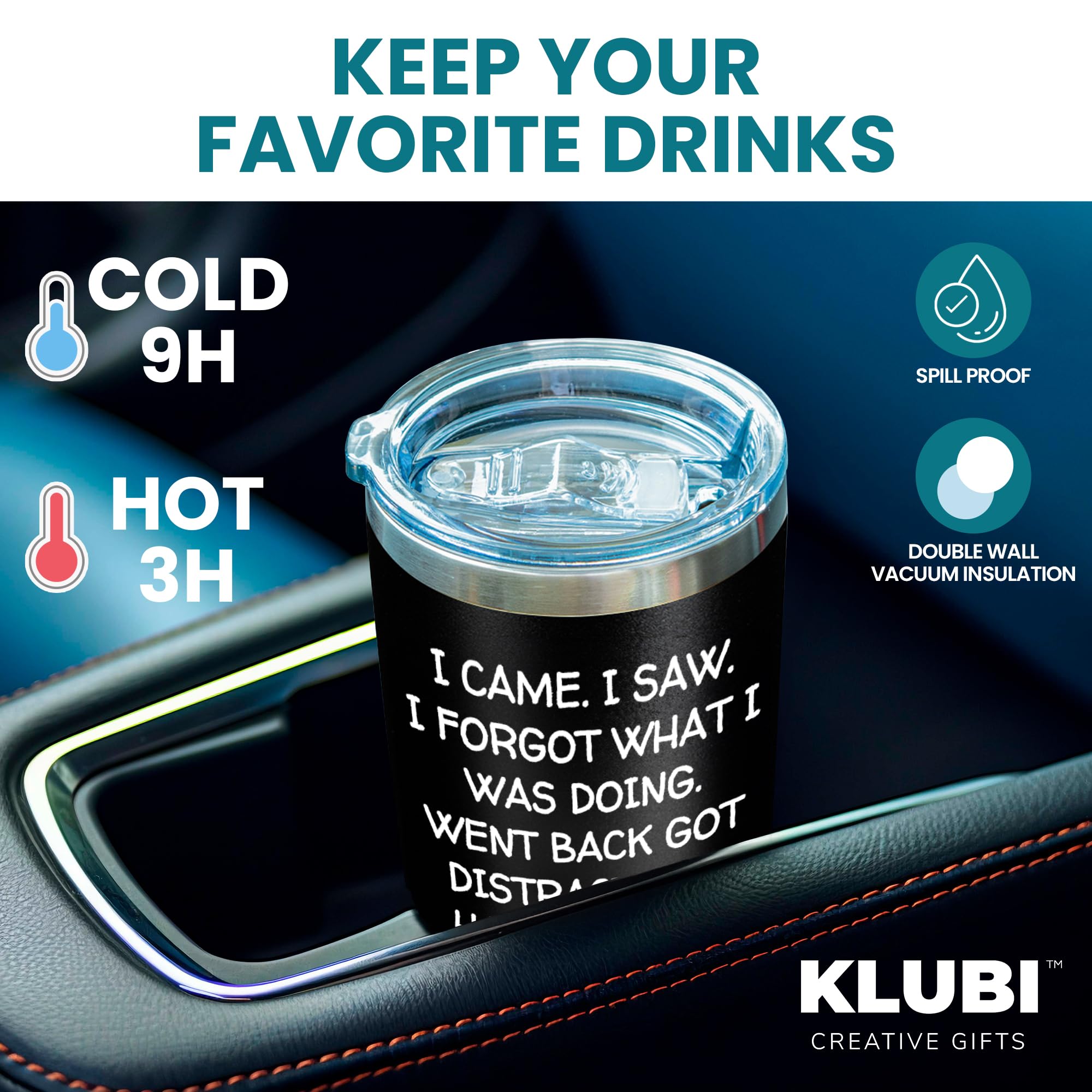 KLUBI Birthday Gifts for Women - I Came I Saw I Forgot Tumbler 20oz Black Birthday Gifts for Men Grandpa Gifts for Him Drinking Cups for Elderly Senior Citizen Tumbler I Came I Saw I Forgot Coffee Mug