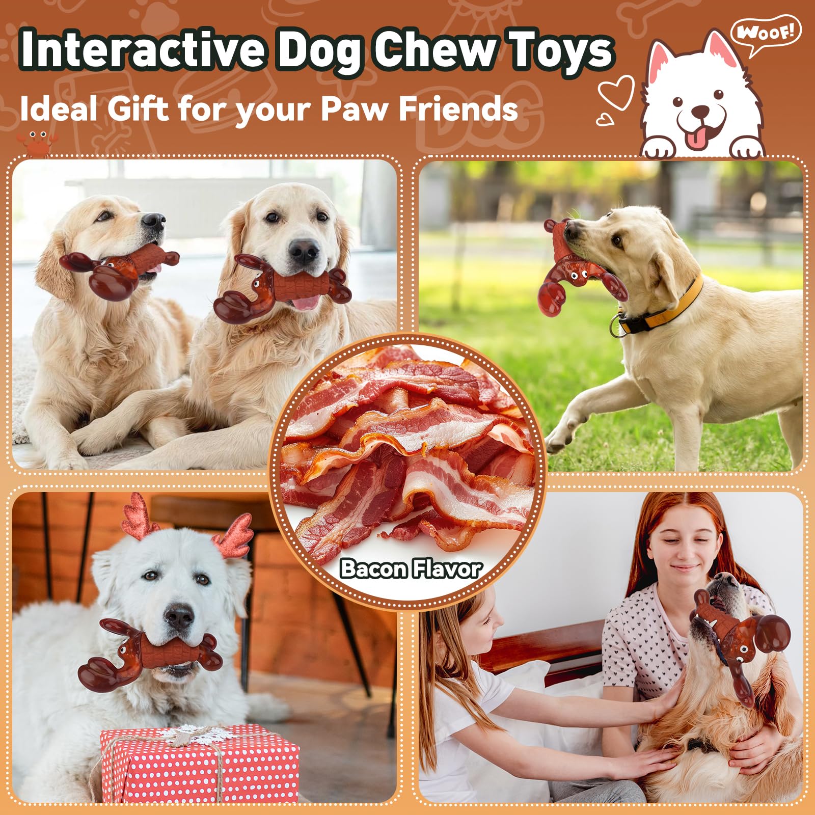 BIKIISEN Squeaky Dog Toys for Aggressive Chewers for Large Dogs, Interactive Dog Chew Toys to Keep Them Busy, Indestructible Squeaky Dog Toys, Tough Dog Toys for Medium/Large Dogs (Red)