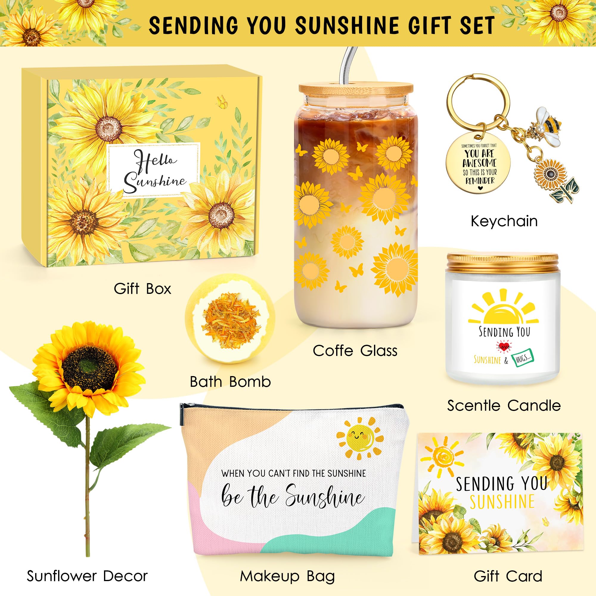 Sunflower Gifts for Women Get Well Soon Gift Baskets for Women Self Care Birthday Gifts for Women Inspirational Gifts Sunshine Box Care Package for Women