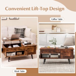 Tangkula Lift Top Coffee Table with Storage, Living Room Table with Hidden Compartment, Cabinet & Open Shelf, Flip Top Center Table, Pull up Coffee Table for Home, Office (Rustic Brown)