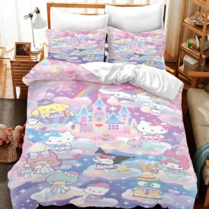 EIANLAI 3 Piece Anime Bedding Set 3D Printed Cartoon Soft Duvet Cover Set for Bedroom (1 Duvet Cover & 2 Pillowcases)-Twin